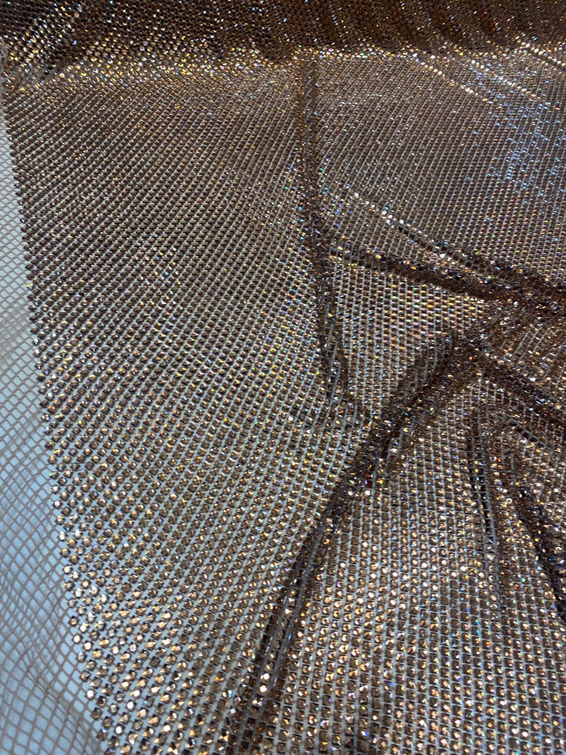 Gold Diamond Rhinestone Mesh Fabric – Sparkly Crystal Net Fabric by the ...