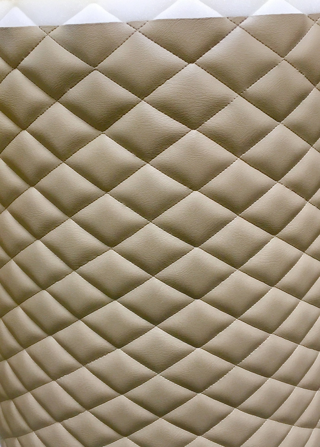 Quilted Light Neutral Contract Diamond Faux Vinyl Foam Backed Fabric ...