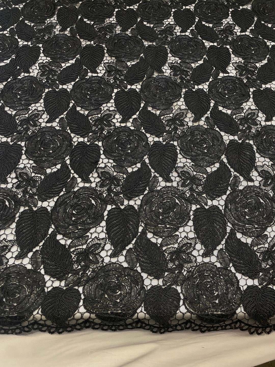 Black Corded Lace Floral Scalloped Fabric Sold by the Yard - Etsy