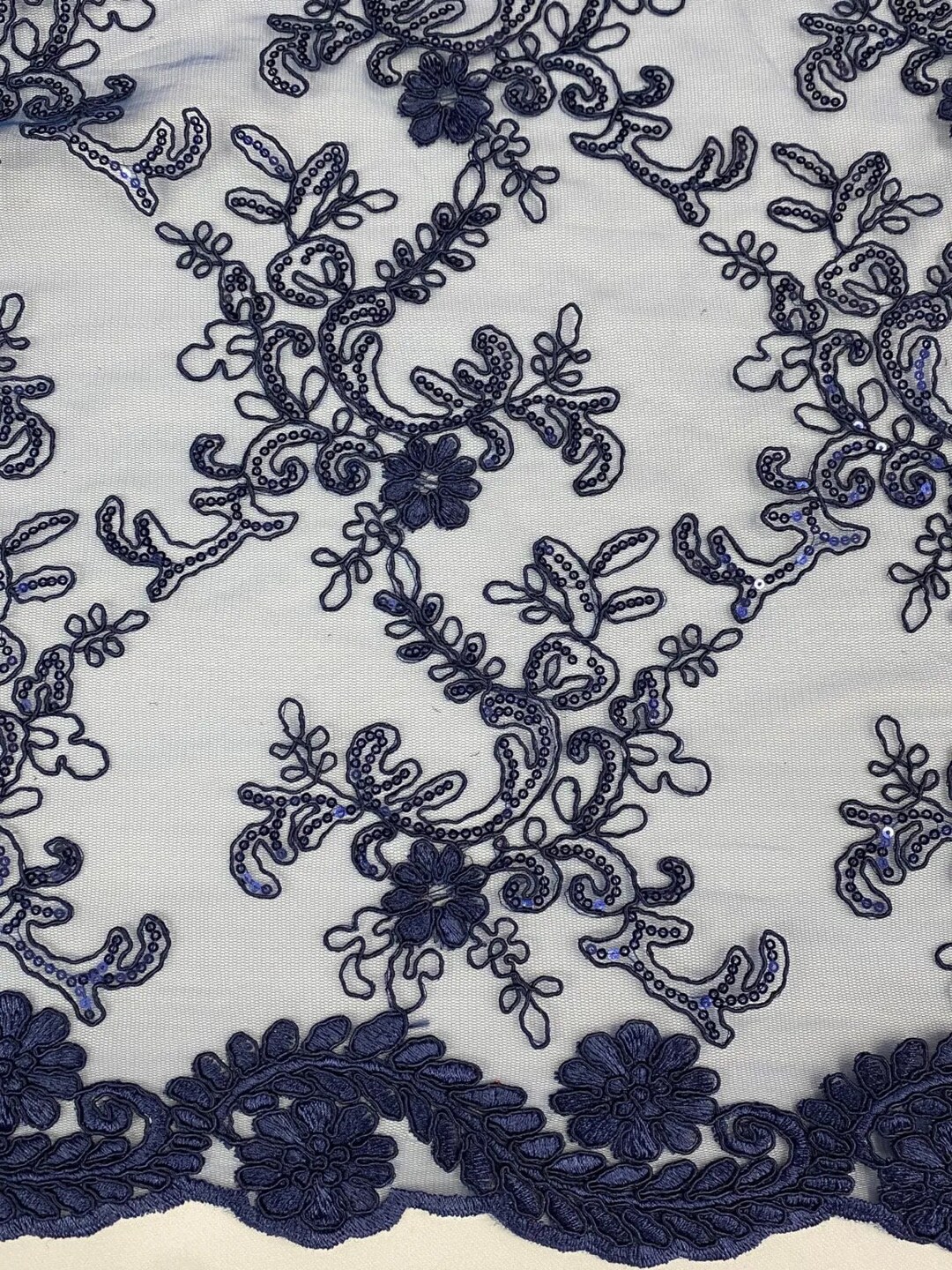 Elena Navy Corded Floral Lace With Sequin Fabric Sold by the Yard - Etsy