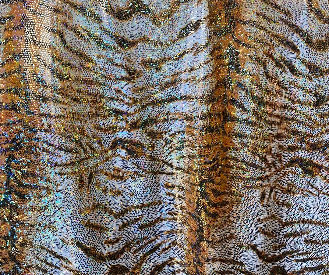 Gold Mystique Tiger Spandex Fabric – 4-way Stretch Metallic Animal ...