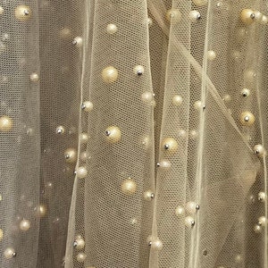 Beige Very Soft Tulle With Pearls | Tulle With Beads | 52" Wide ...