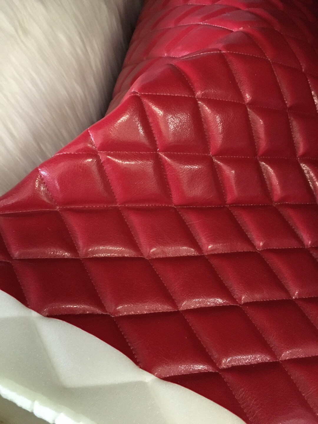 Houston Red Faux Leather Quilted Vinyl Fabric Foam With 3/8" Foam ...
