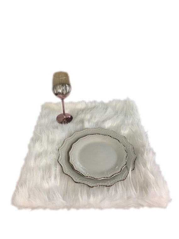 Furry Shaggy Faux Fur Table Place Mats white Table Linen | Etsy