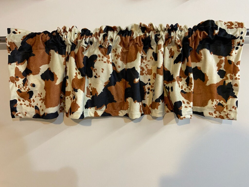 Brown Tan Cow Print Velboa Home Decor Dapery Panels Kitchen | Etsy