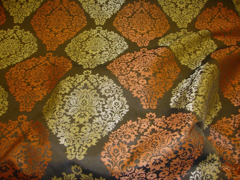 Rust and Gold Damask Jacquard Upholstery Drapery Fabric per | Etsy