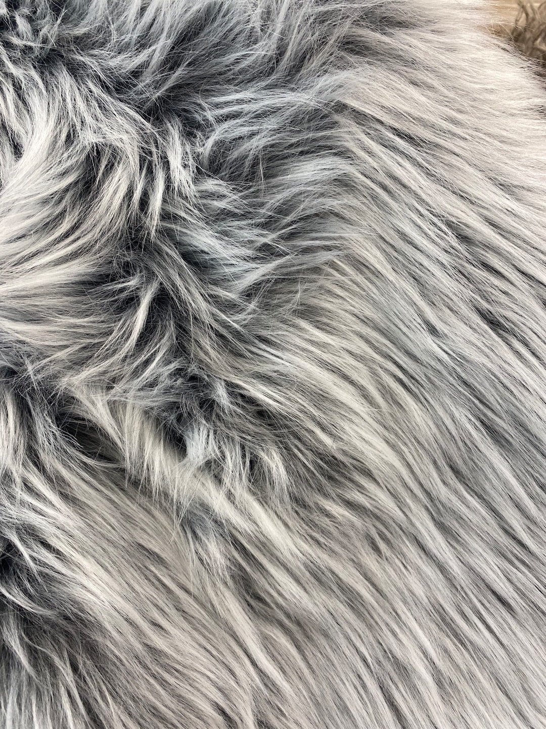 58" Wide Faux Fur,silver Gray on Black Shaggy Long Pile Fabric ...