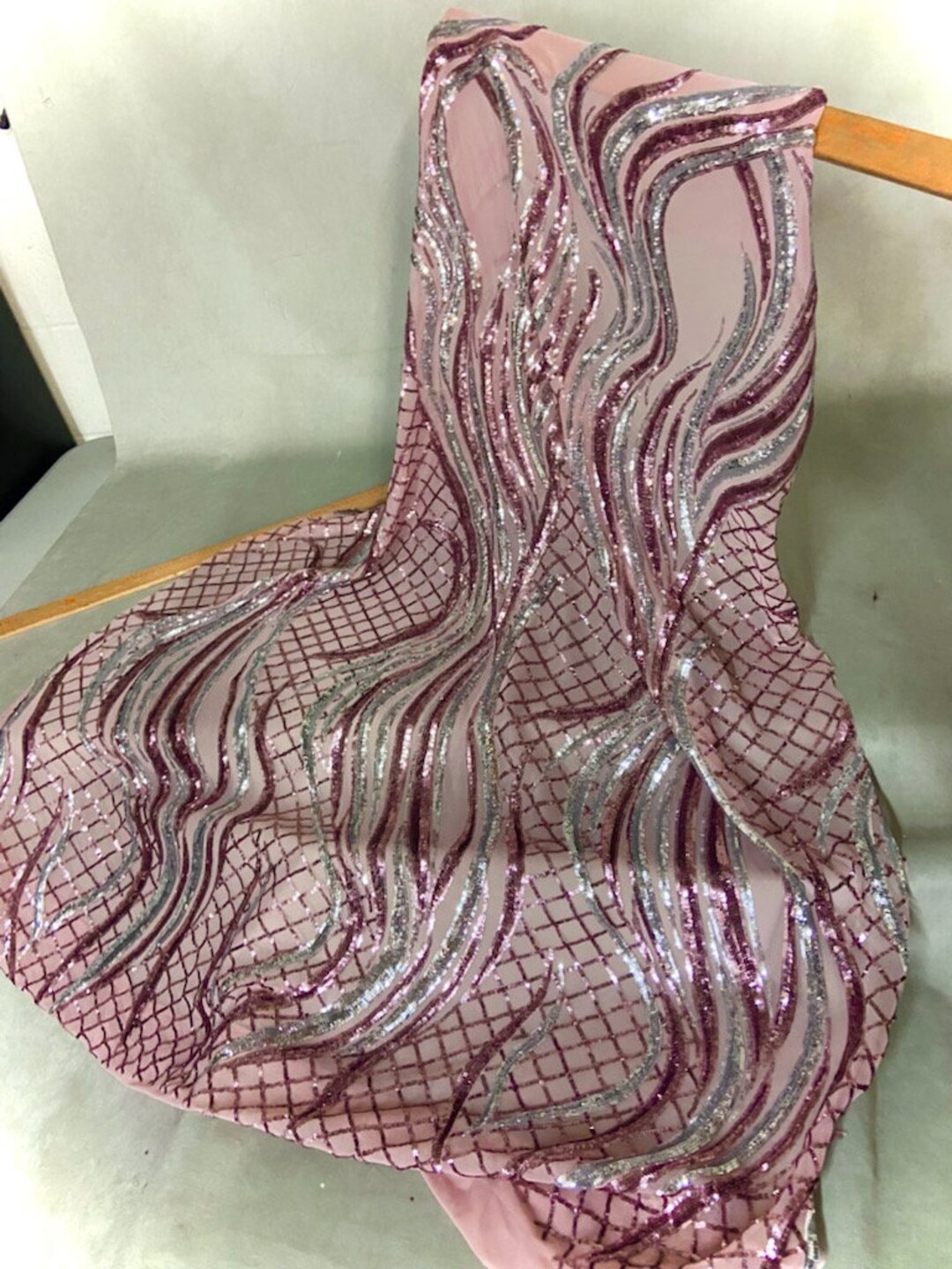 4-way Stretch Wave Fishnet Sequin Mesh Dress Grown Fabric BY THE YARD ...