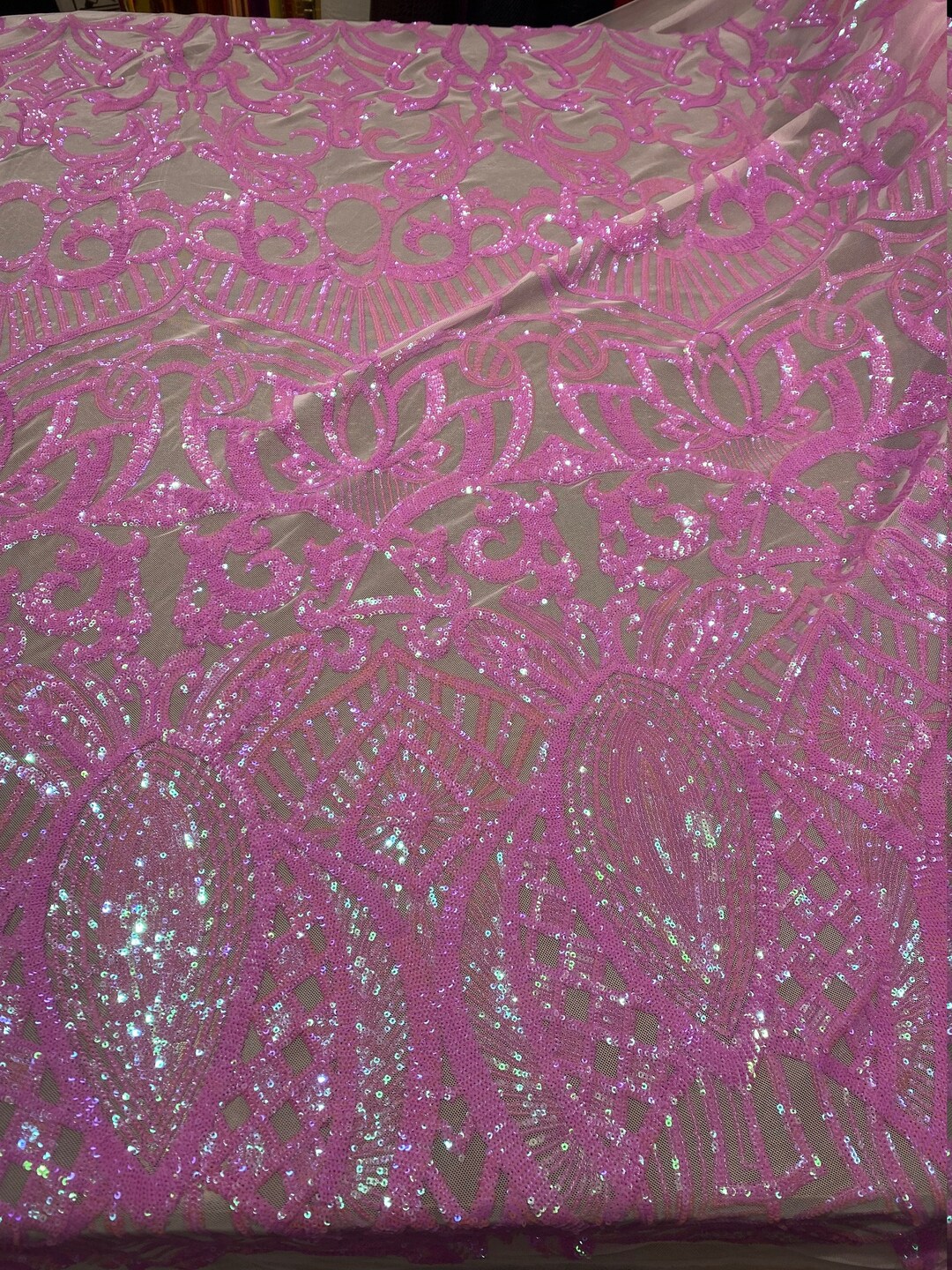 Pink Sequin Mesh Fabric 4-way Stretch, Fabric 54" by the Yard - Etsy