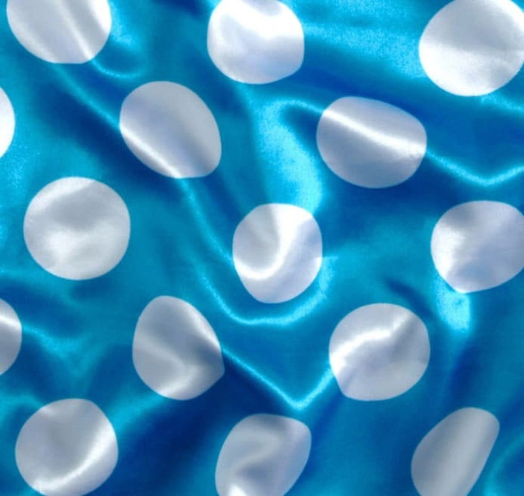 5 YARDS -turquoise on White 1.5" Polka Dot Charmeuse Fabric / 58" WIDE ...