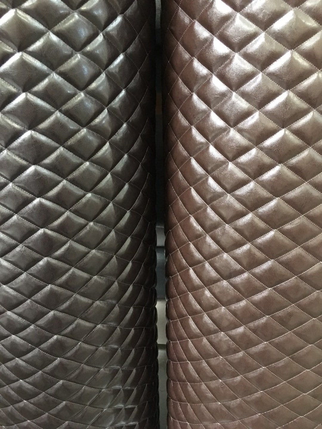 Brown Faux Leather Quilted Vinyl Fabric With 3 8 Foam Backing Upholstery Etsy