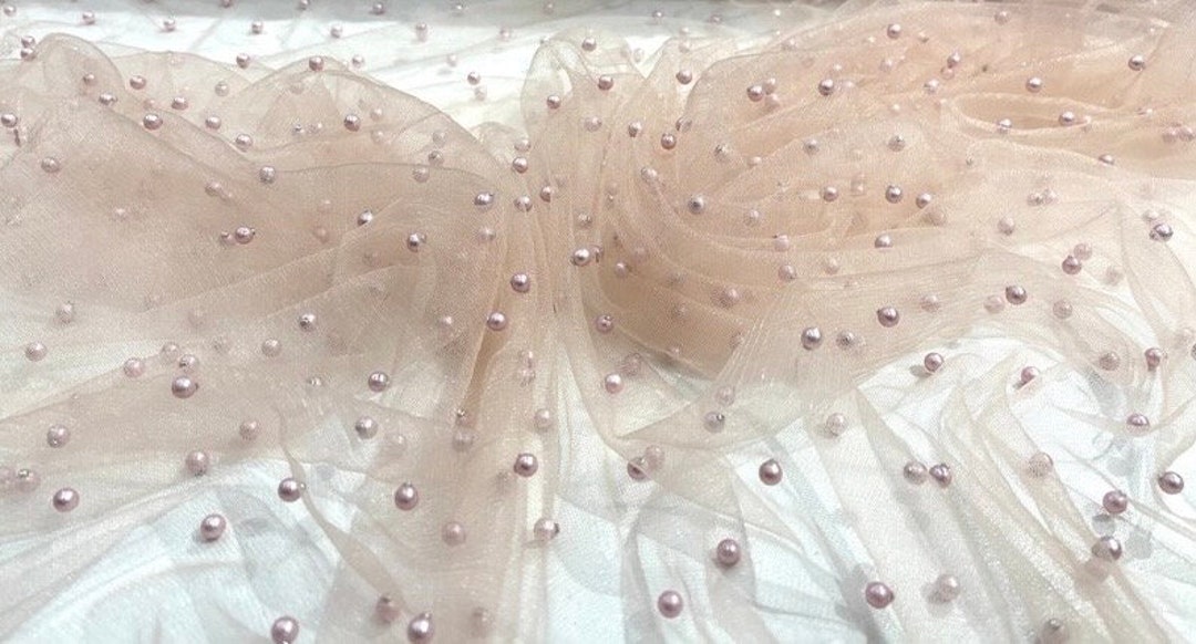 Blush Pink Scattered Pearls Mesh, 2-way Stretch Fabric per Yard - Etsy
