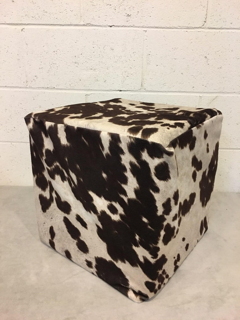 Chocolate Cow Print Suede Ottoman Footstool Cube Sheepskin - Etsy