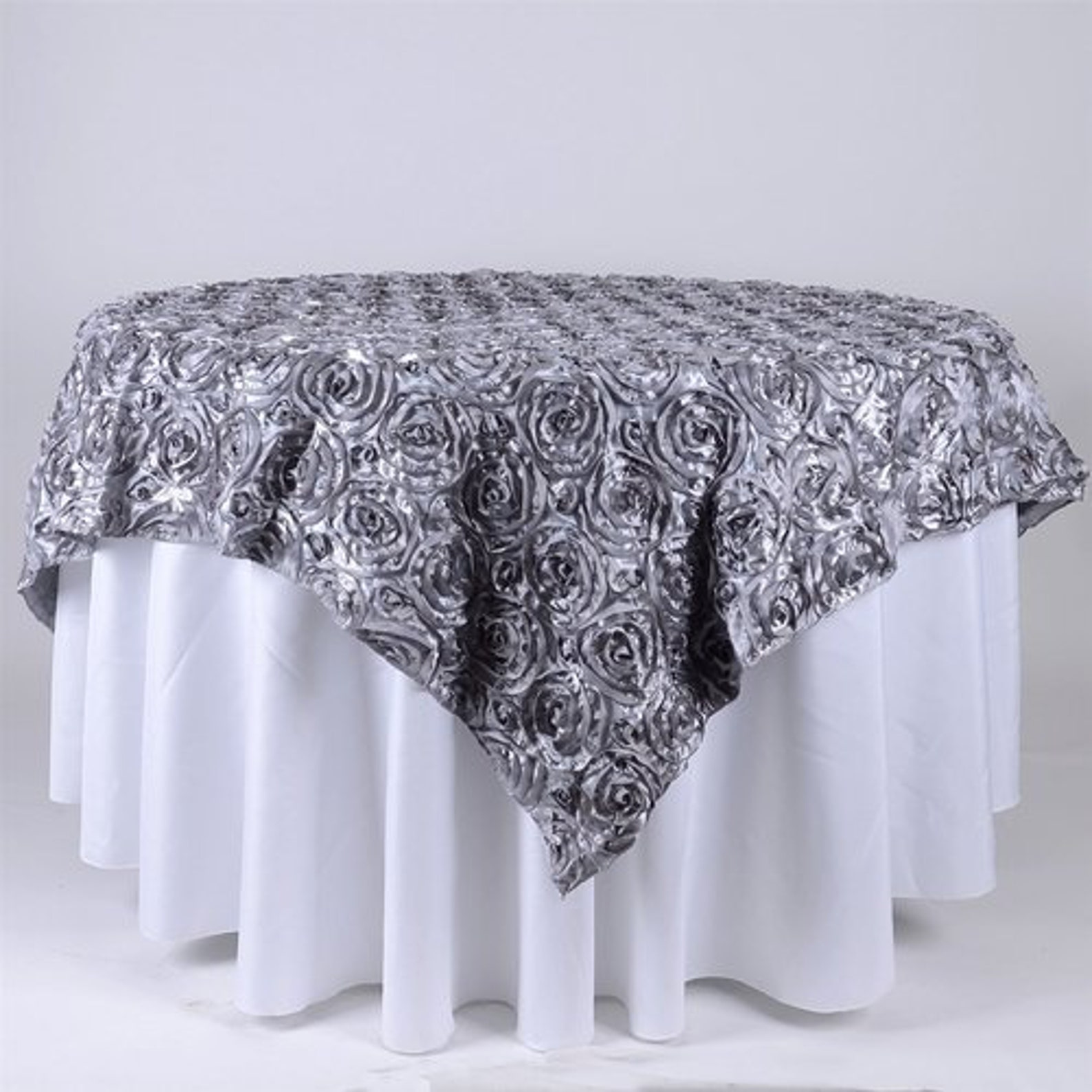72 Inch X 72 Inch Square Rosette Satin Tablecloth Overlay for - Etsy