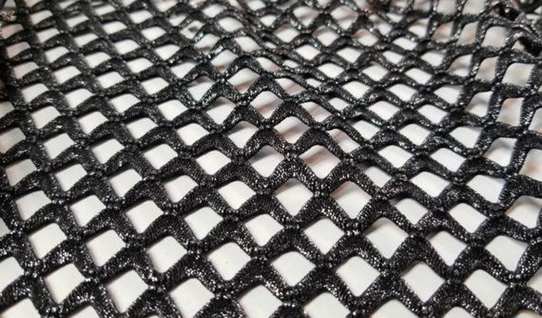 Black Silver Shiny Fishnet With Lurex Nylon Spandex 60" Sold by Yard 58 ...
