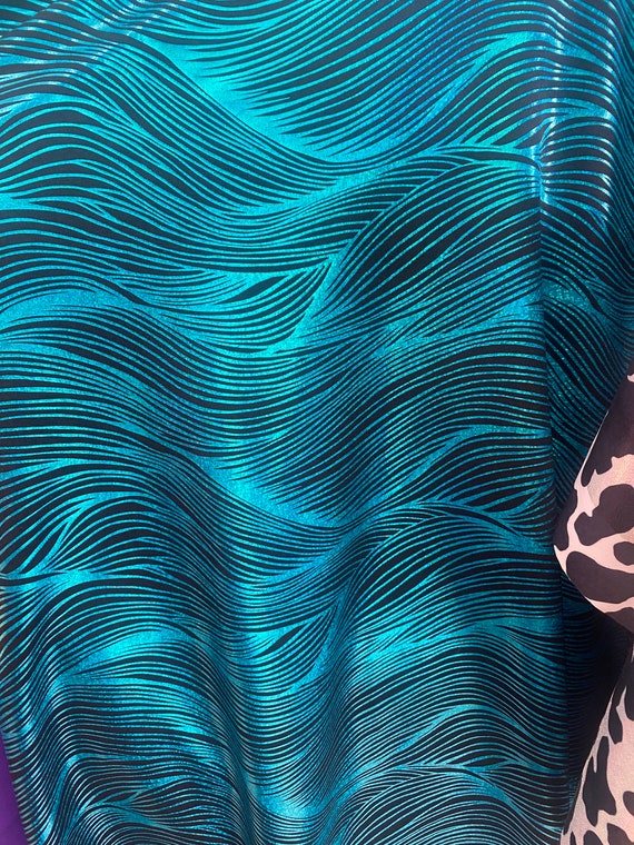 Turquoise Waves on Black Nylon Spandex Print Fabric. - Etsy