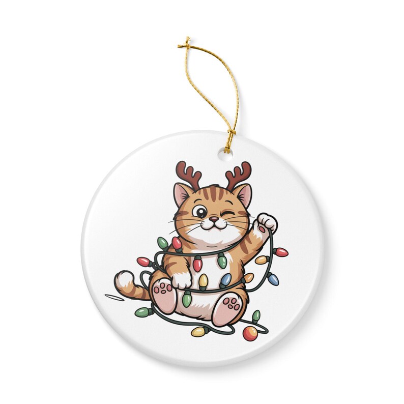 Winking Tabby Cat With Reindeer Antlers Ornament | Ceramic Holiday ...