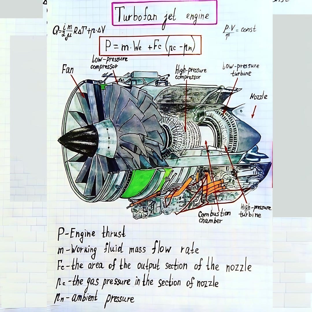 Turbofan Jet Engine Blueprint – Aerospace Engineering Wall Art (digital ...