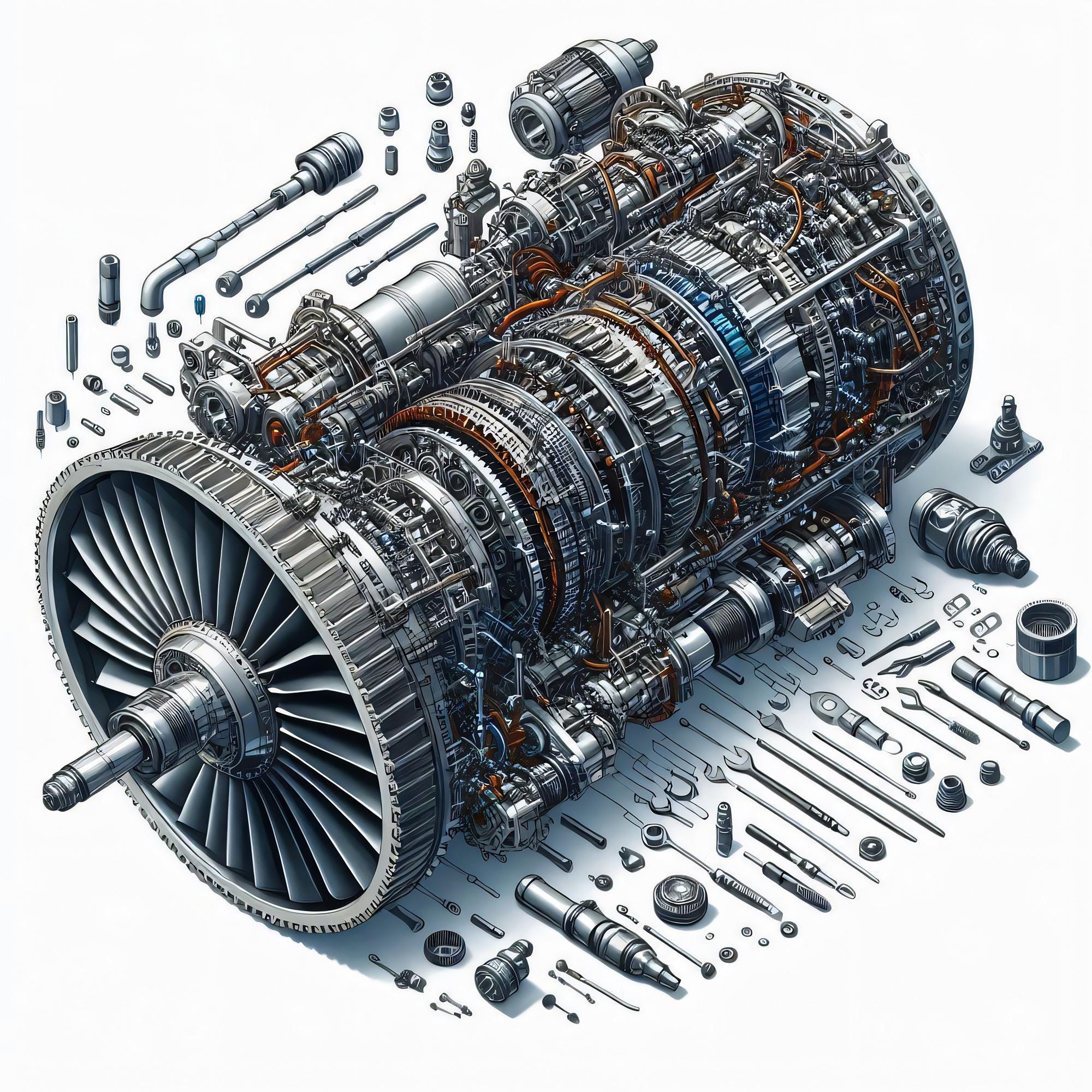 Jet Engine Art Printable: Technical Blueprint, Exploded View ...