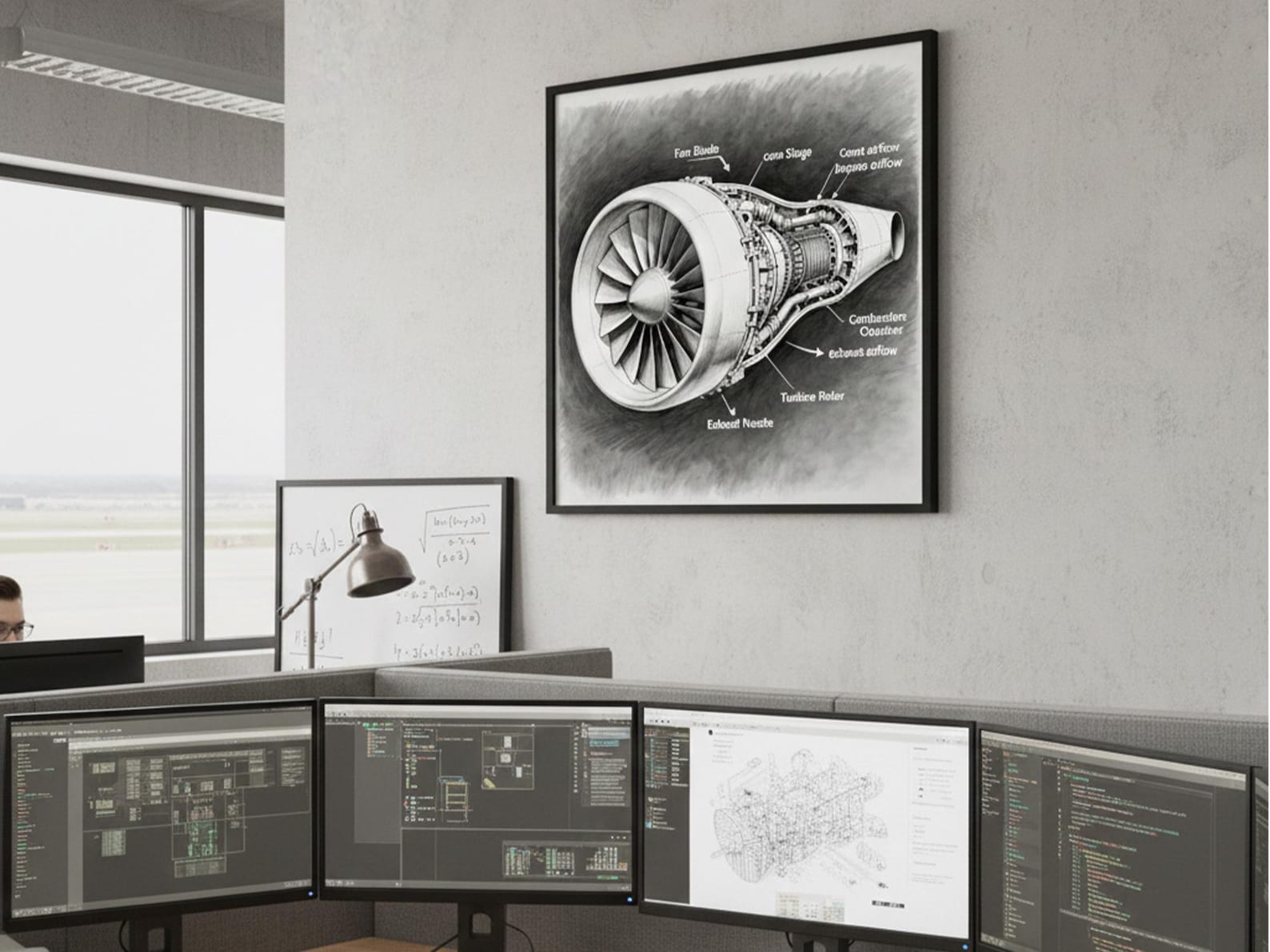 Jet Engine Art Printable: Technical Blueprint, Exploded View ...