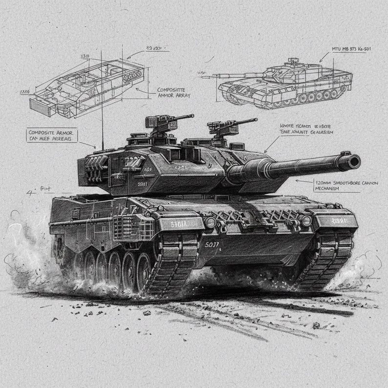 Leopard Tank Blueprint Art | Military Vehicle Print (digital Download ...