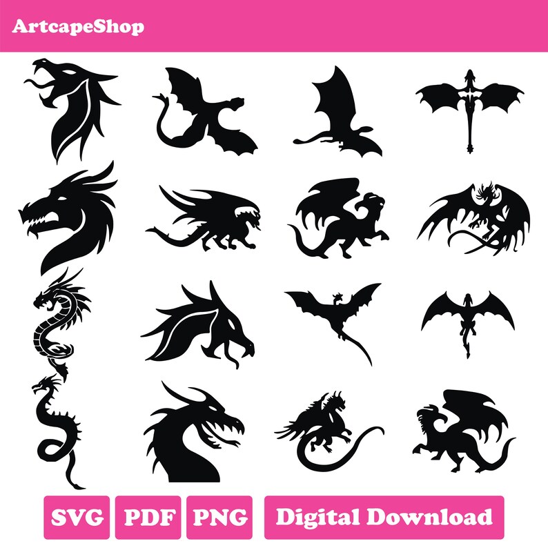 Dragon SVG Bundle, Dragons SVG, Medieval Svg, Fire Dragon Svg ...