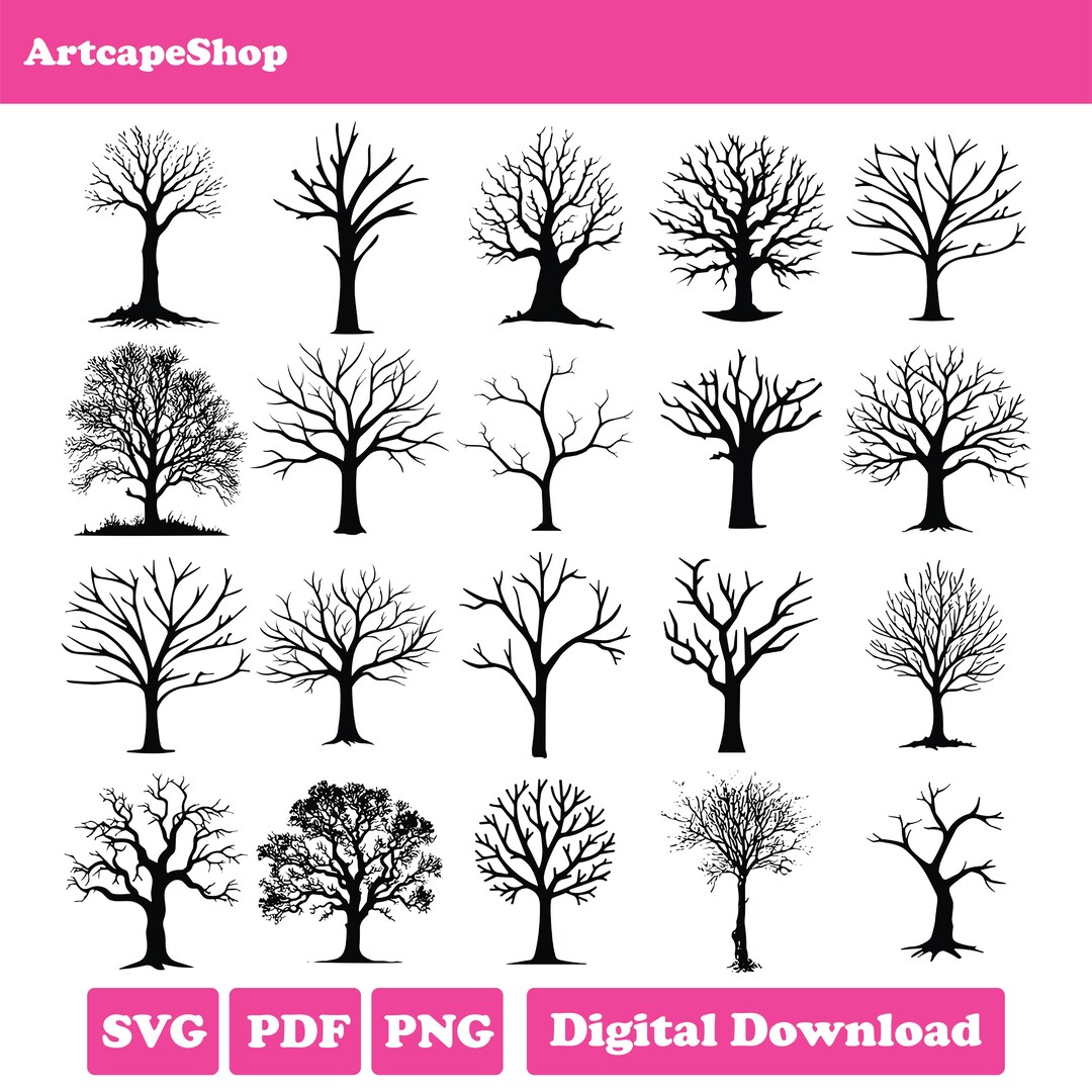Bare Tree Svg Bundle, Leafless Tree Svg, Rustic Tree Svg, Tree Vector ...