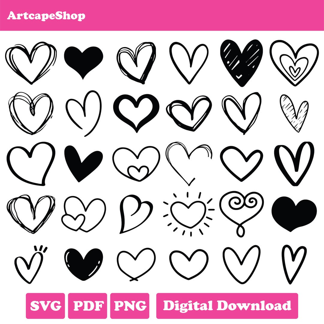 Heart Svg, Heart Svg Bundle, Heart Png, Hand Drawn Heart Svg, Outline ...