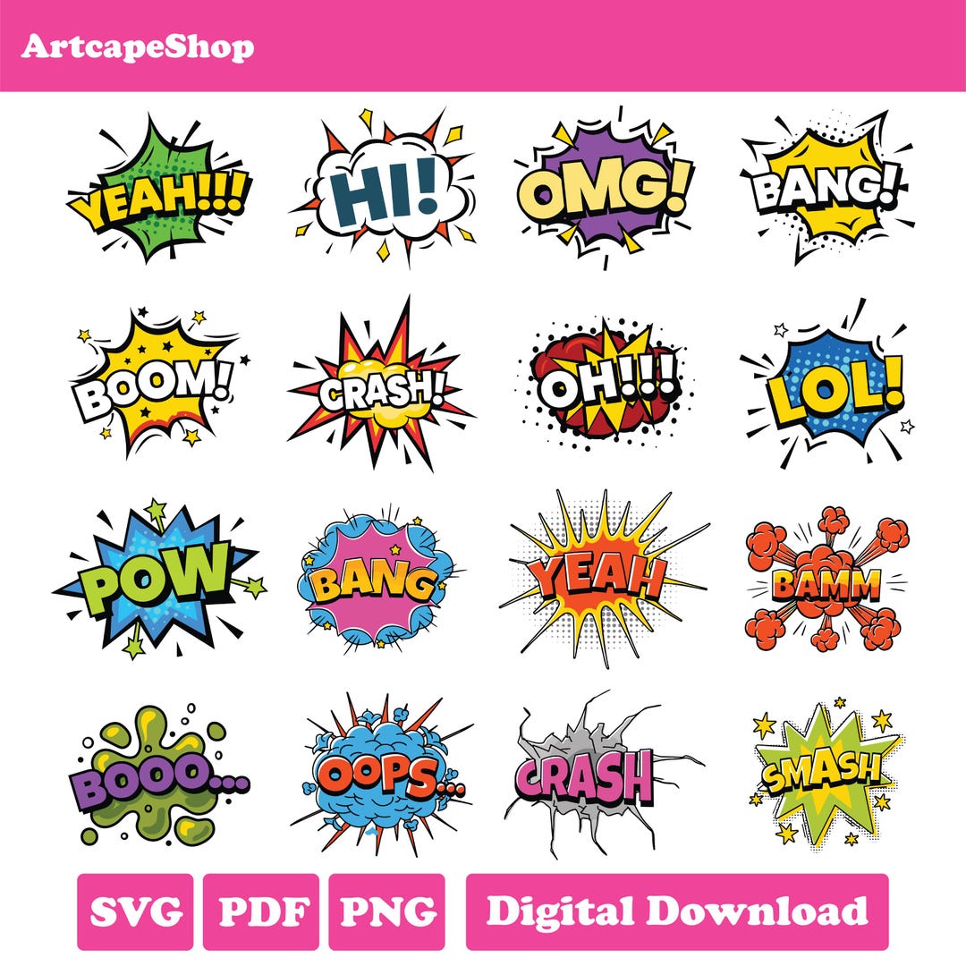Bundle of Comic Style Action Bubbles, Comic Cartoon Style, Birthday ...