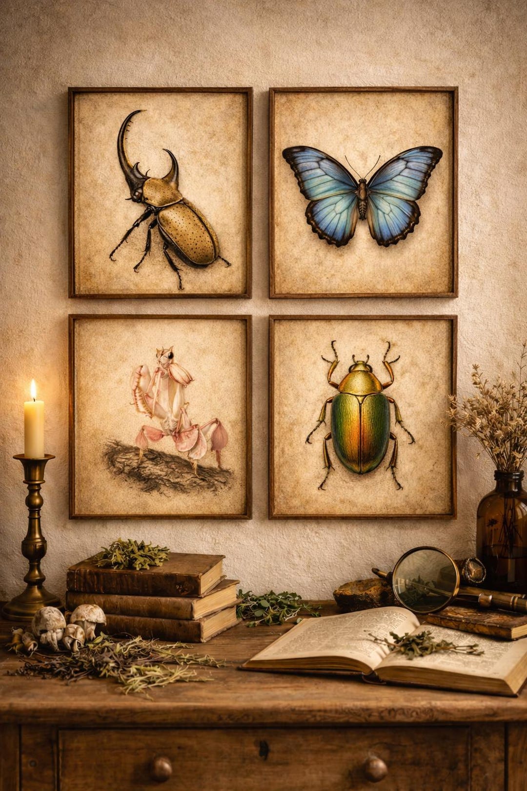 Vintage Insect Wall Art Set of 4 | Antique Entomology Prints | Dark ...