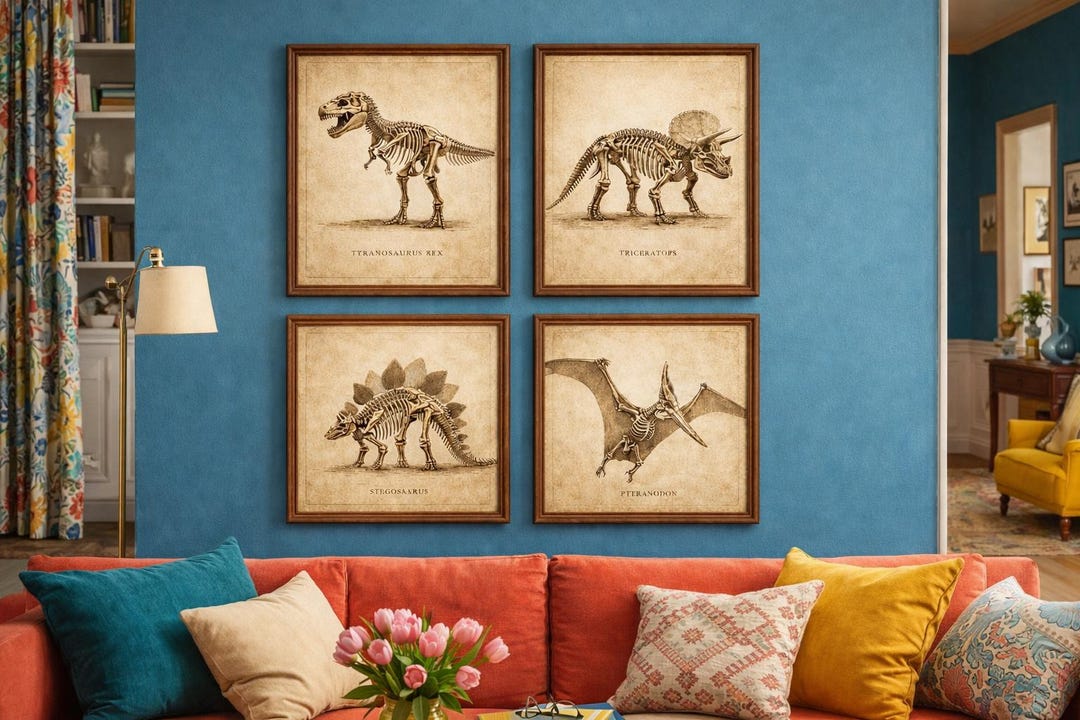 Victorian Dinosaur Skeleton Prints Set | Natural History Museum Art ...