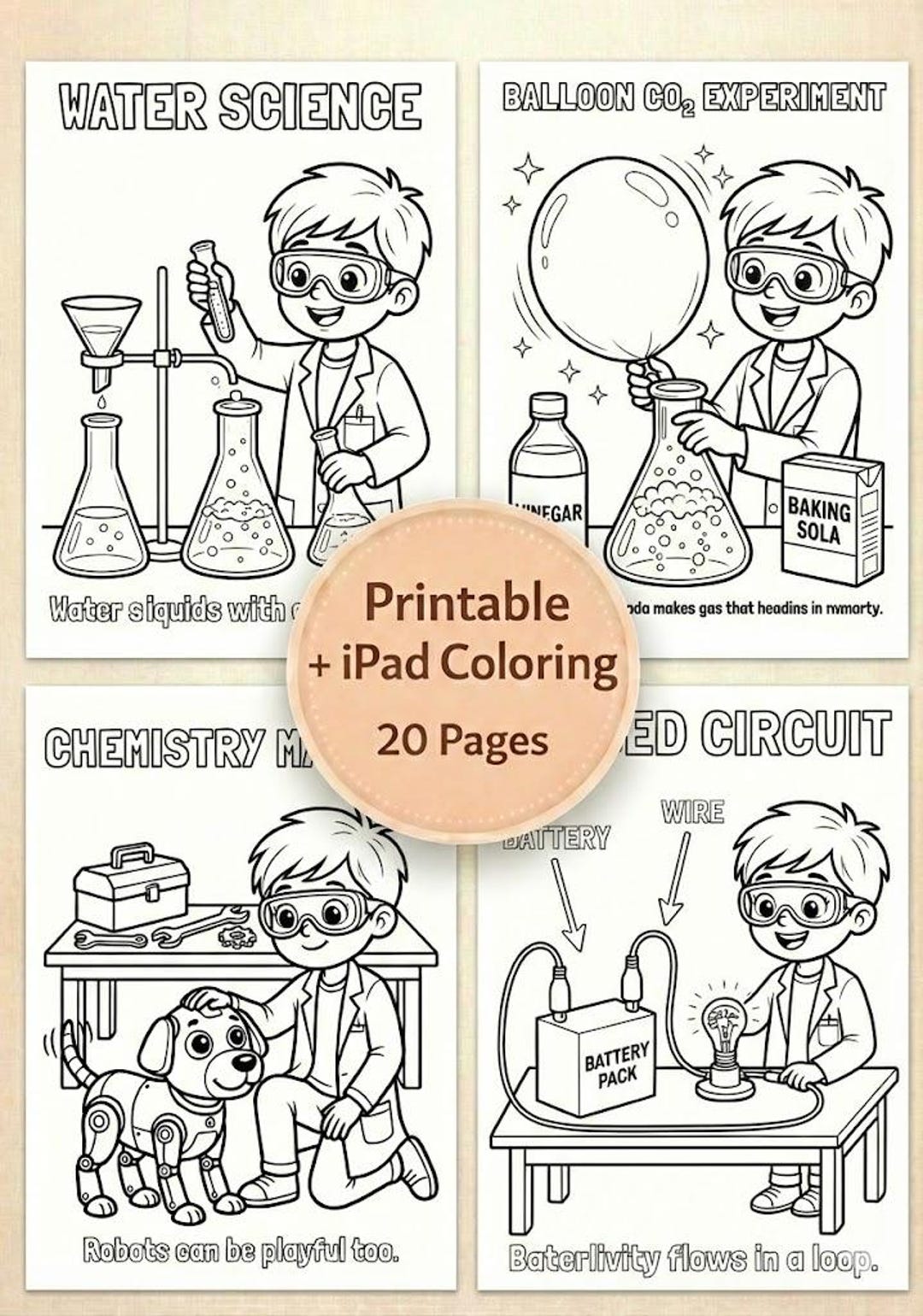 STEM Coloring Pages for Boys | Robots, Science Experiments (printable ...