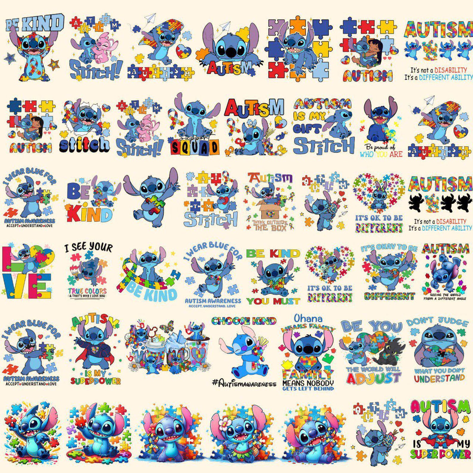 Autism Awareness Stitch Bundle PNG – Be Kind, Different Ability, Puzzle ...