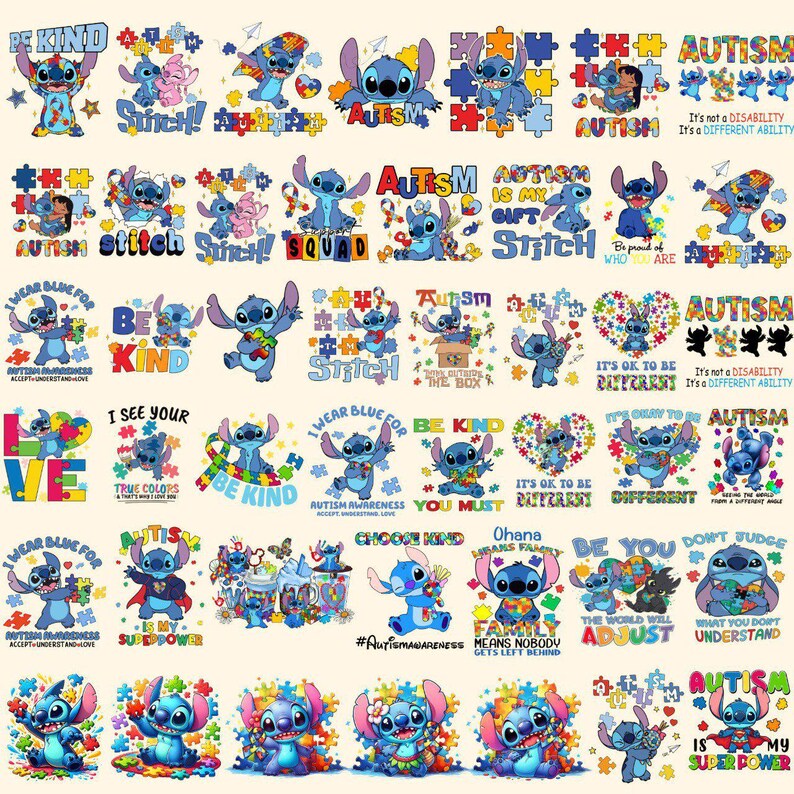Autism Awareness Stitch Bundle PNG – Be Kind, Different Ability, Puzzle ...