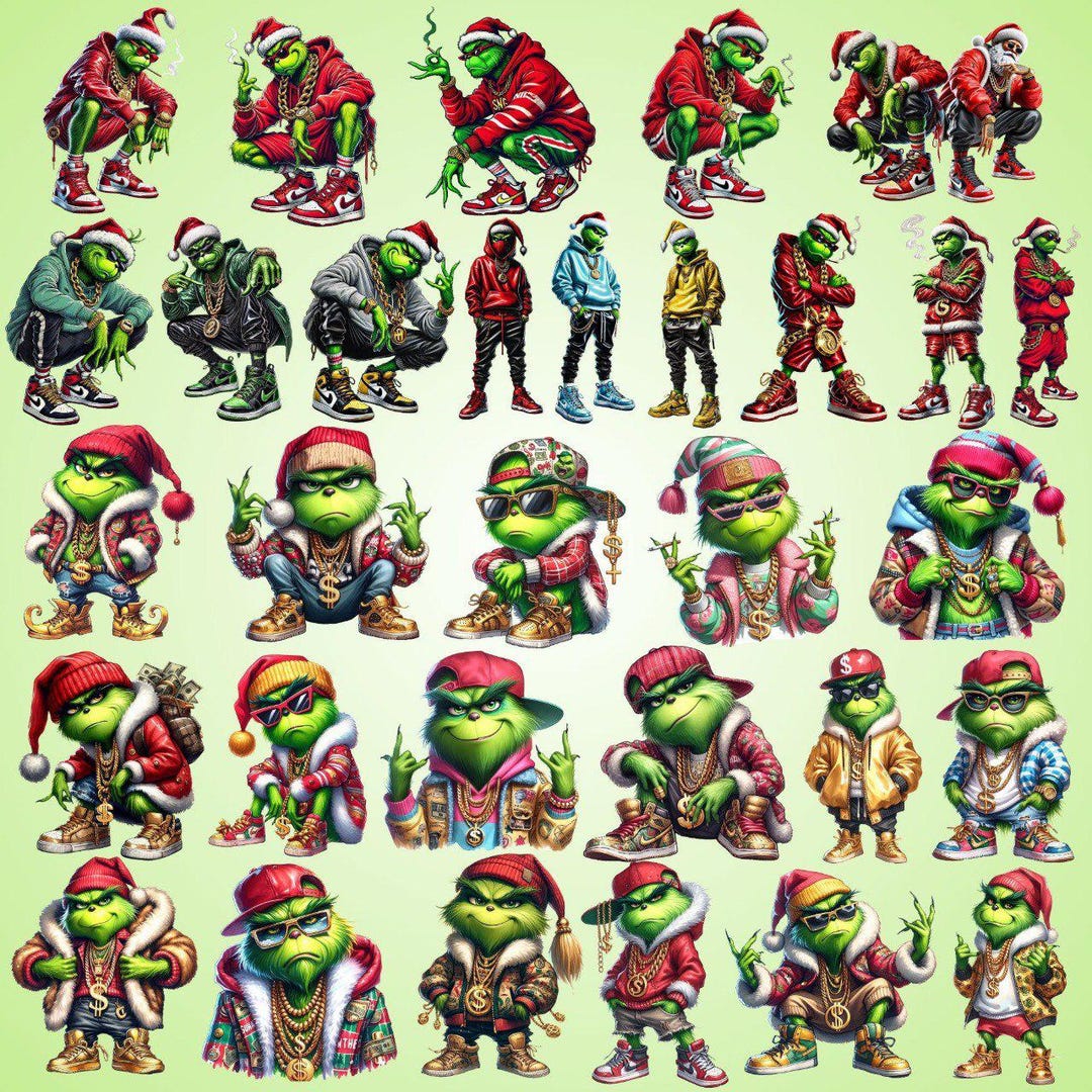 30+ Hip Hop Grinch PNG Bundle – Cool Streetwear Christmas Characters ...