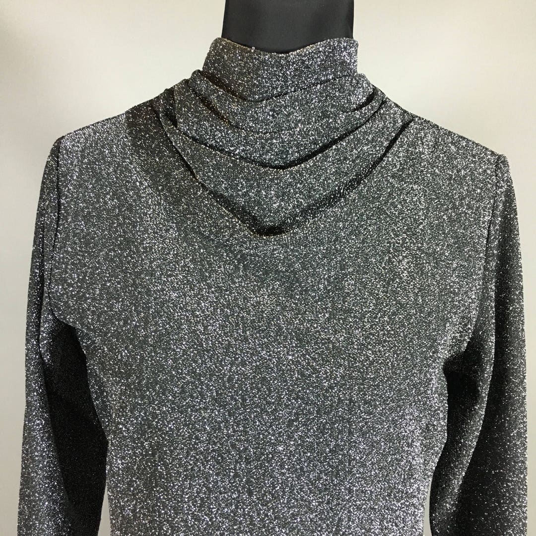 Vintage Black and Silver Sparkle Top With Cowl Neck, Women's L/XL - Etsy