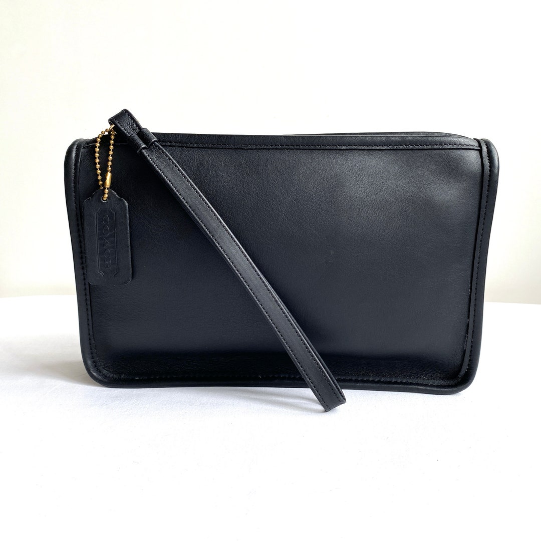 Vintage Coach Unisex Zip Top Clutch, Black Leather, USA 9972 - Etsy