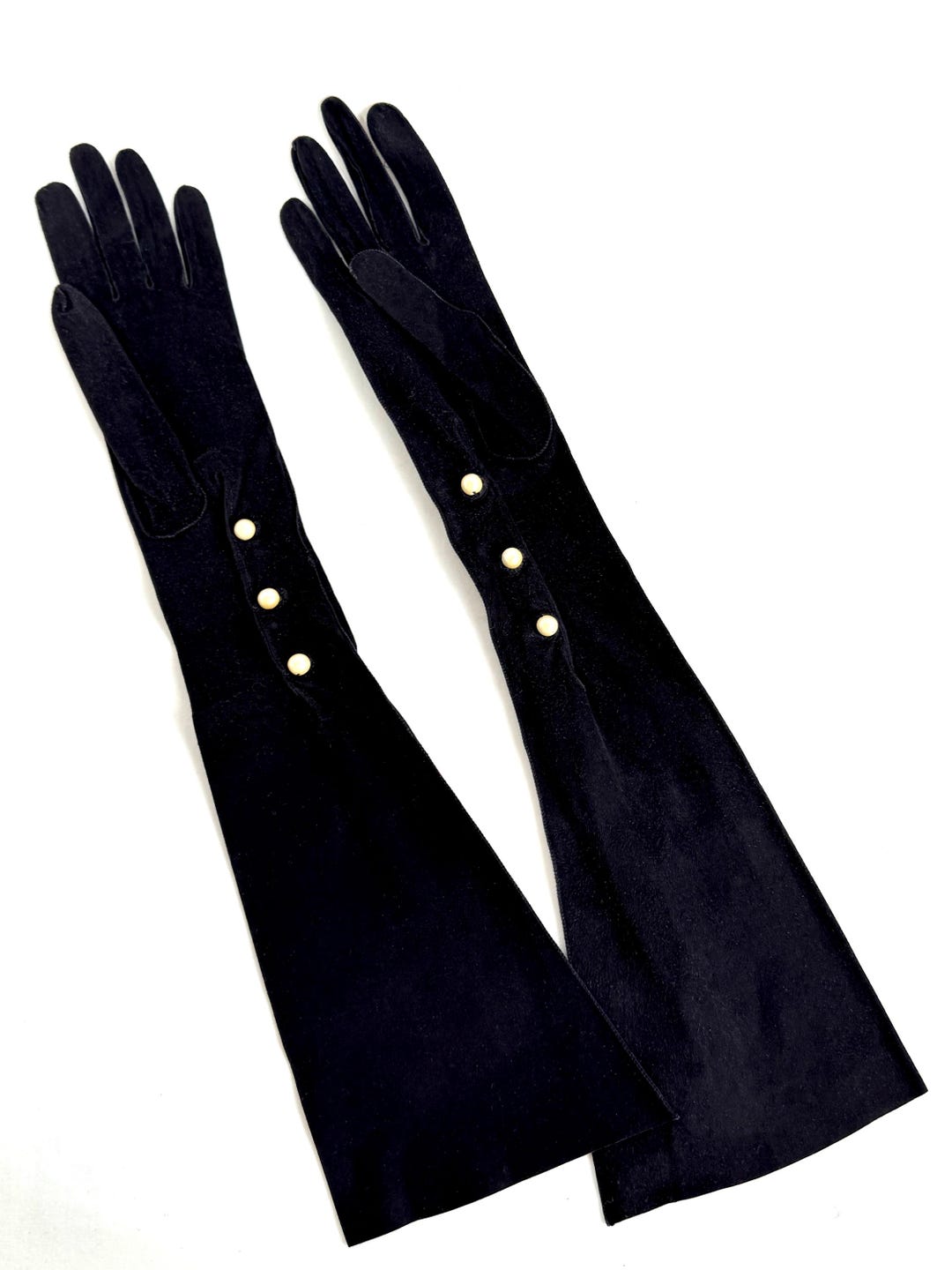 1920's Black Suede Leather Opera Gloves, Size 6 1/2, R. H. Macy ...