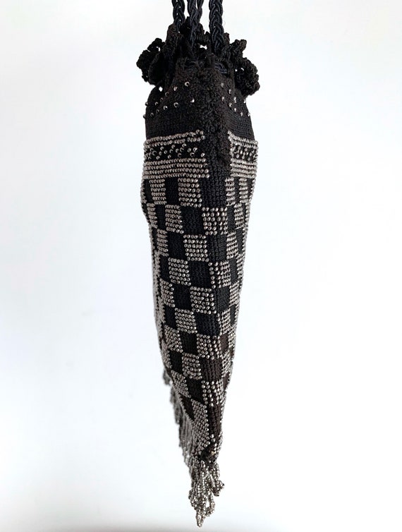 Antique Reticule Purse with French Cut Steel Beads - Gem