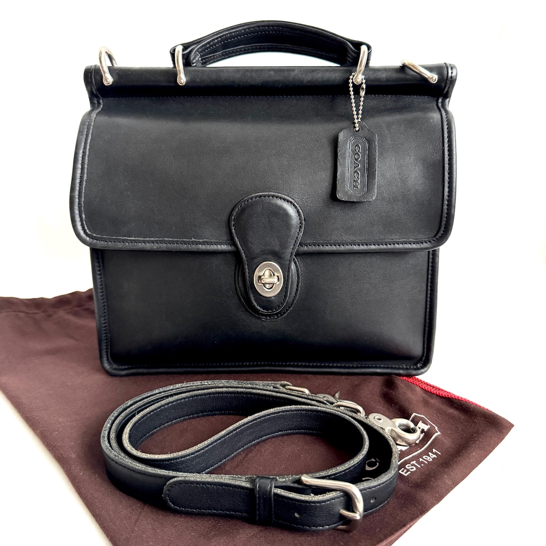 Vintage Coach Willis Bag, Black Leather With Silver Nickel Hardware ...