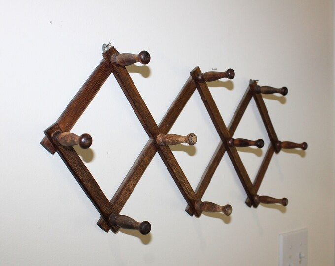Vintage Expanding Wooden Peg Rack With Hooks to Hang Vertically or ...