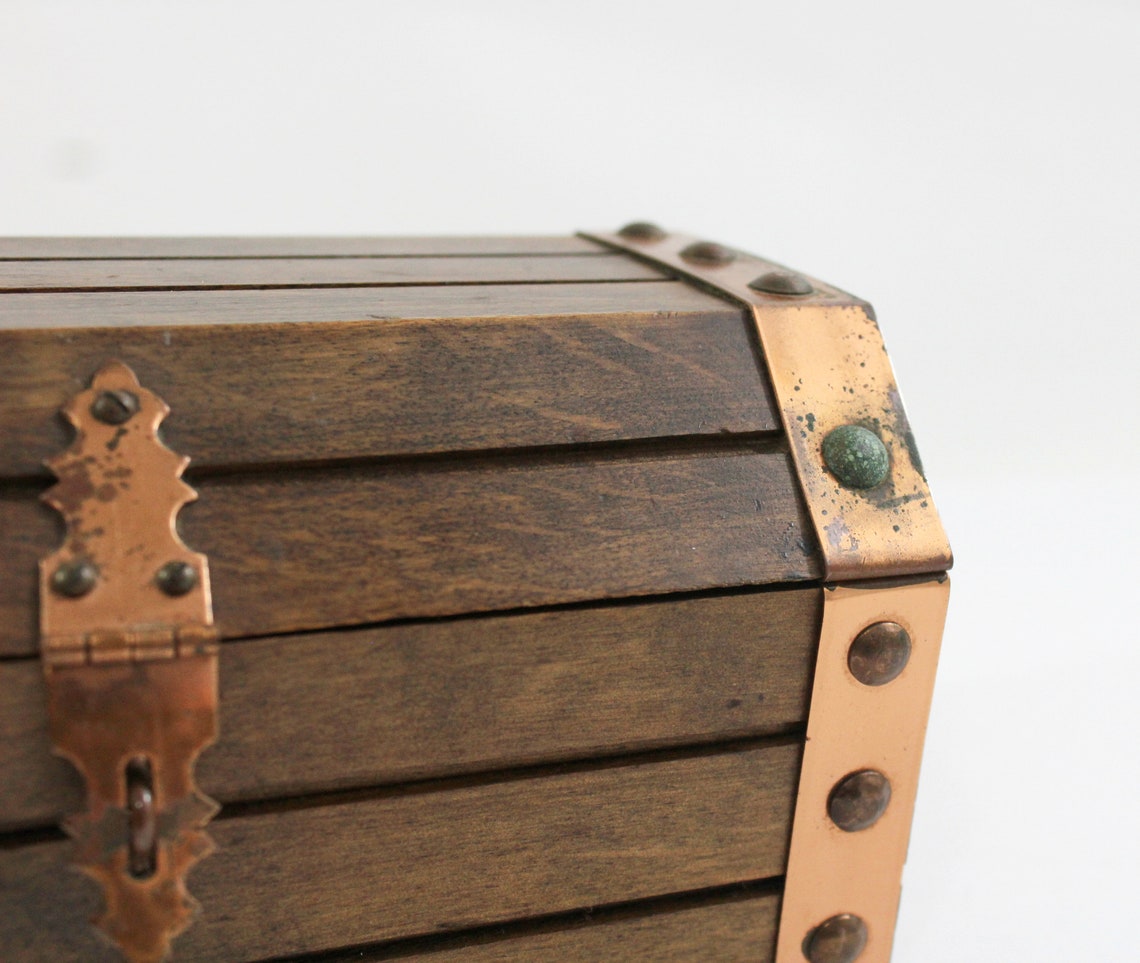 Vintage Rustic Wooden Slatted Chest With Copper Hardware - Etsy