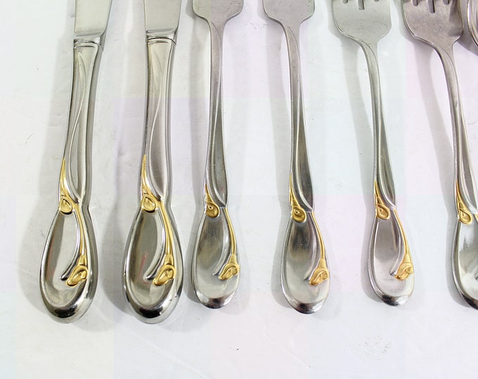 Vintage Oneida Deluxe Golden Calla Lily Stainless Flatware 2 Place ...