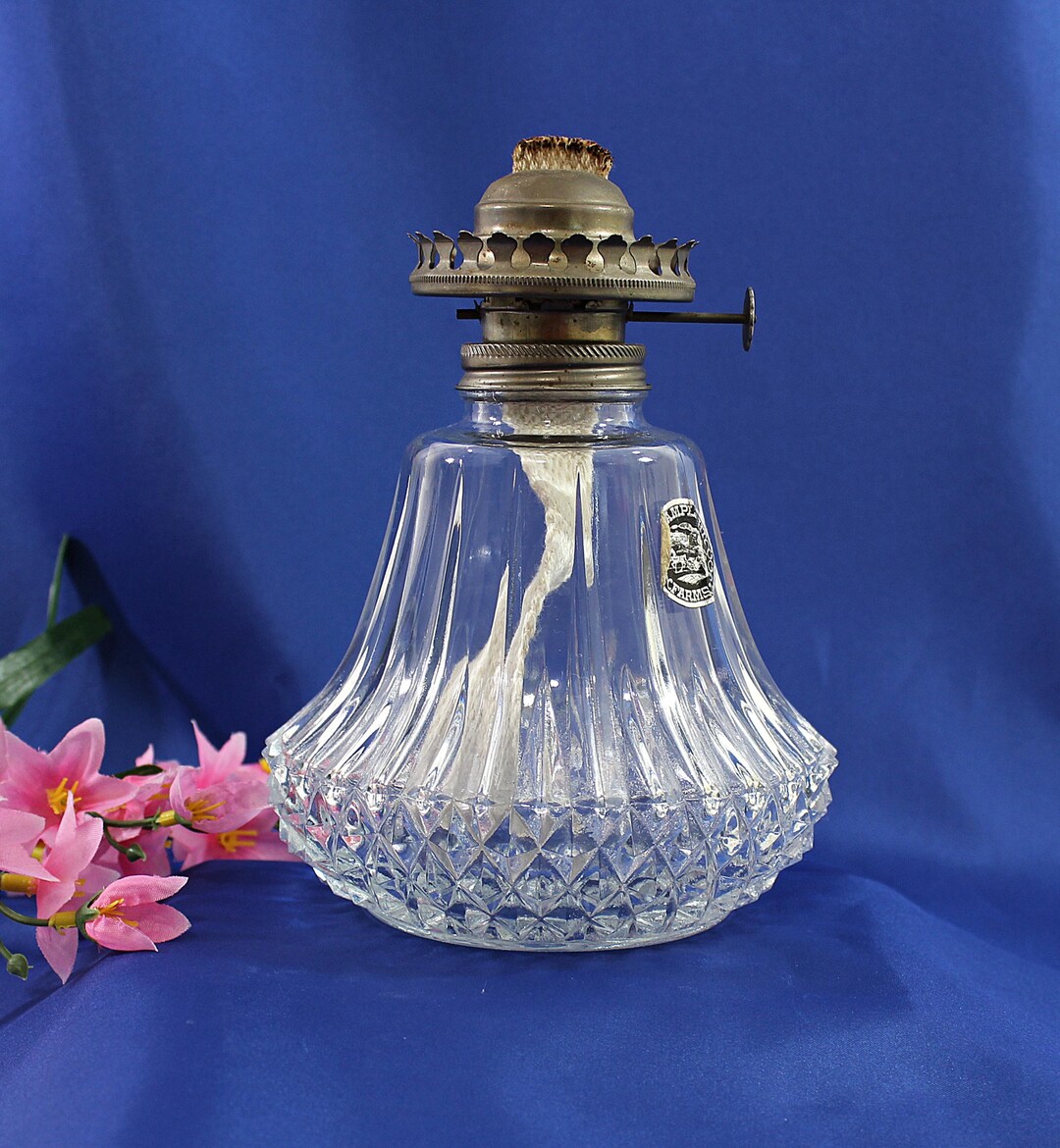 Vintage Lamplight Farms Fluted Glass Oil Lamp, Diamond Base, Austrian ...