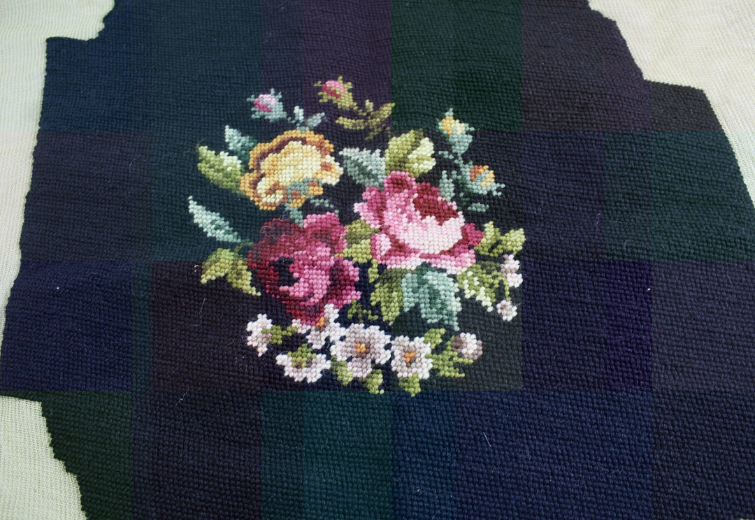 Vintage Needlepoint Roses Bouquet Black Background to Finish ...
