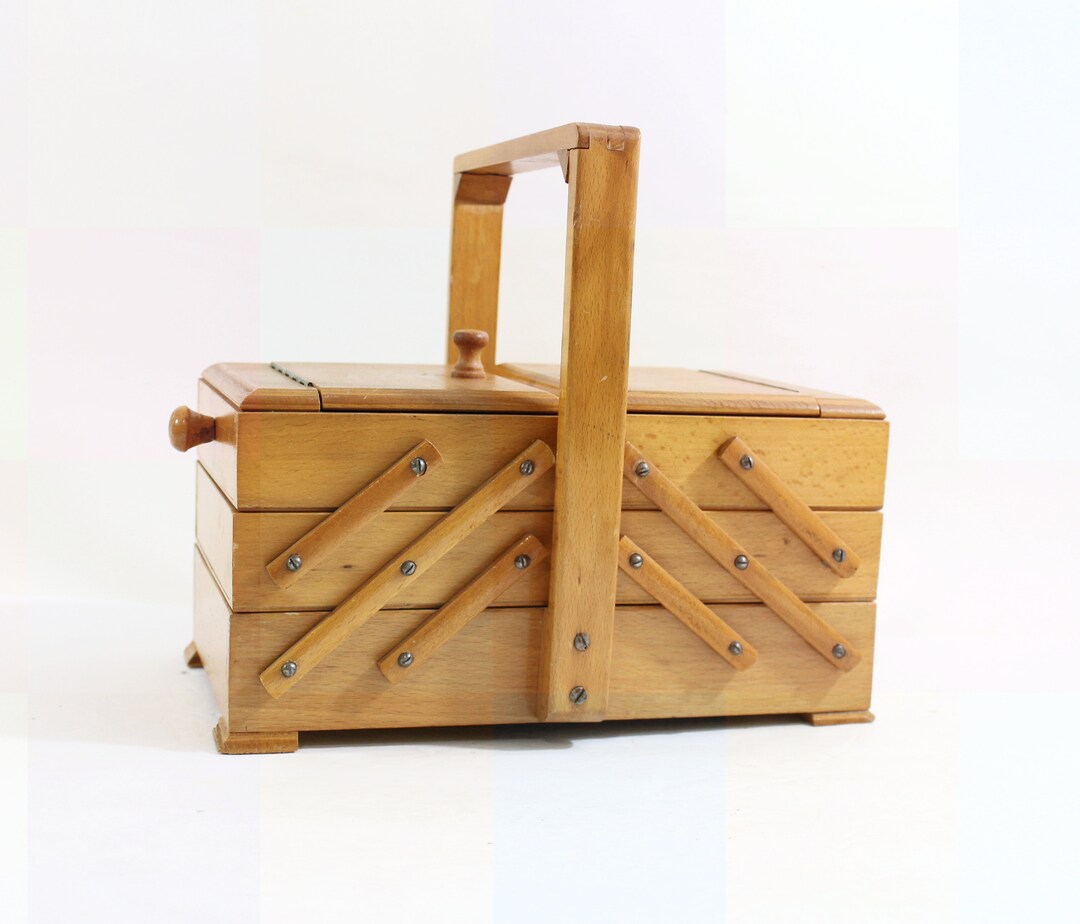 Vintage Wooden Expanding Folding Sewing Box or Craft Storage Box - Etsy