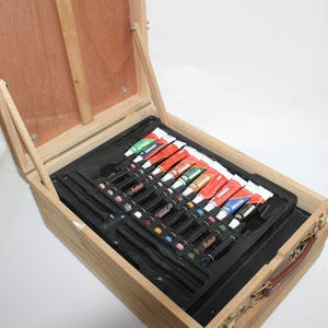 Large Wooden 3 Tier Artist Paint Box With 64 Pcs, Easel Oil Acrylic ...