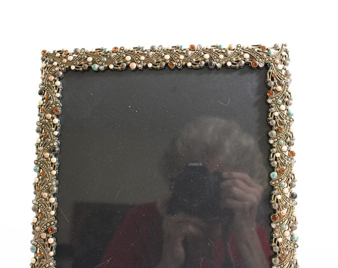 Vintage 8 X 10 Tabletop Picture Frame With Glass & Faux Stone Studded ...