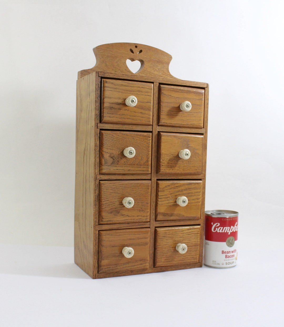 Vintage Tall Wooden (oak) 8 Drawer Chest With White Knobs, Tabletop or ...