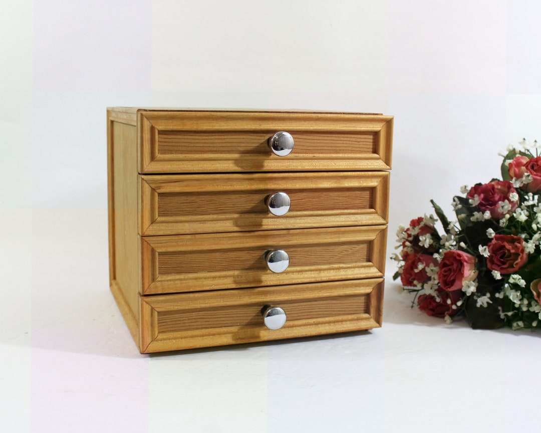 Vintage Wooden 4 Drawer Jewelry Box Square Shape, Compact Size - Etsy